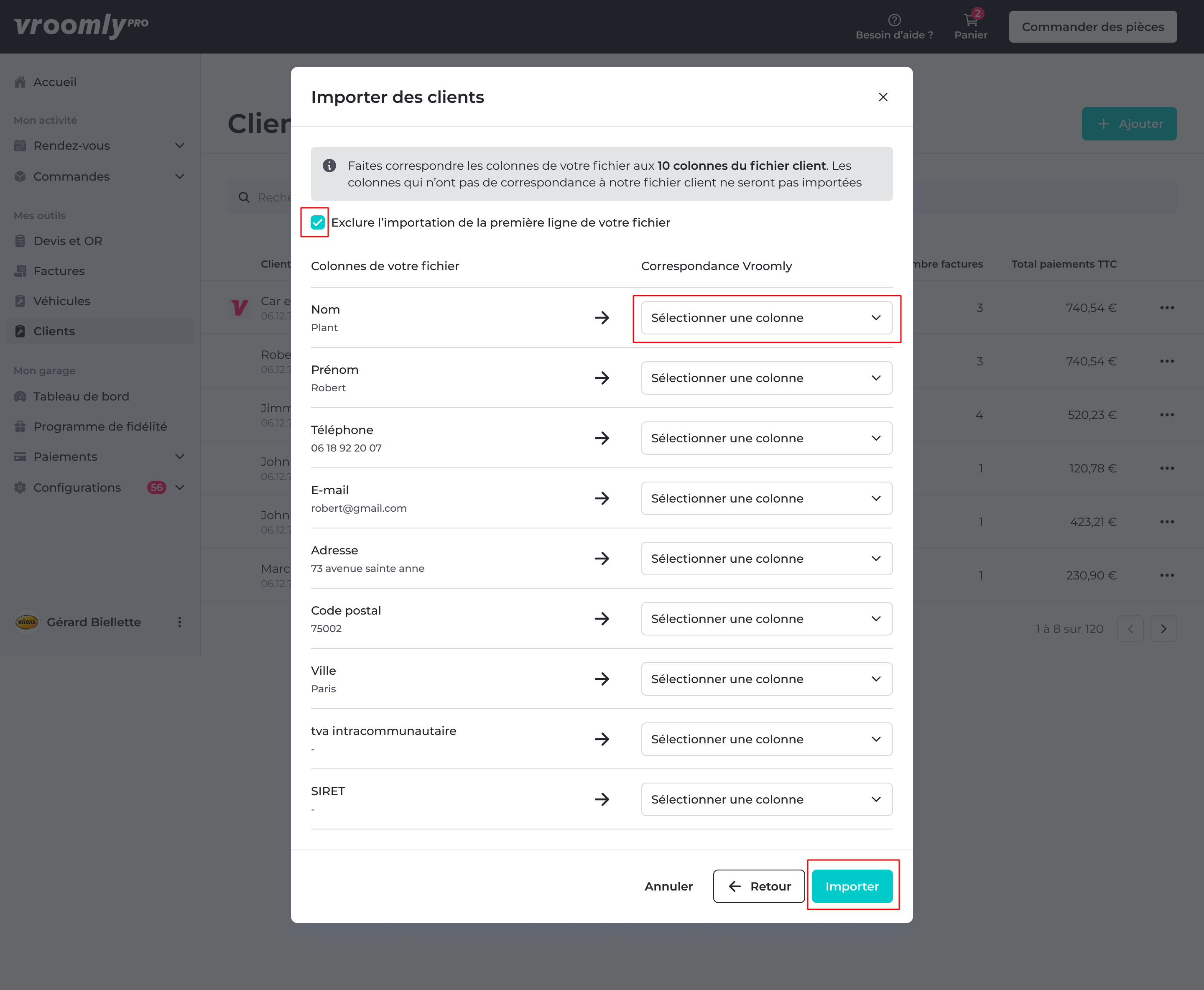 Comment ajouter une liste de client via import de fichier ? – Vroomly