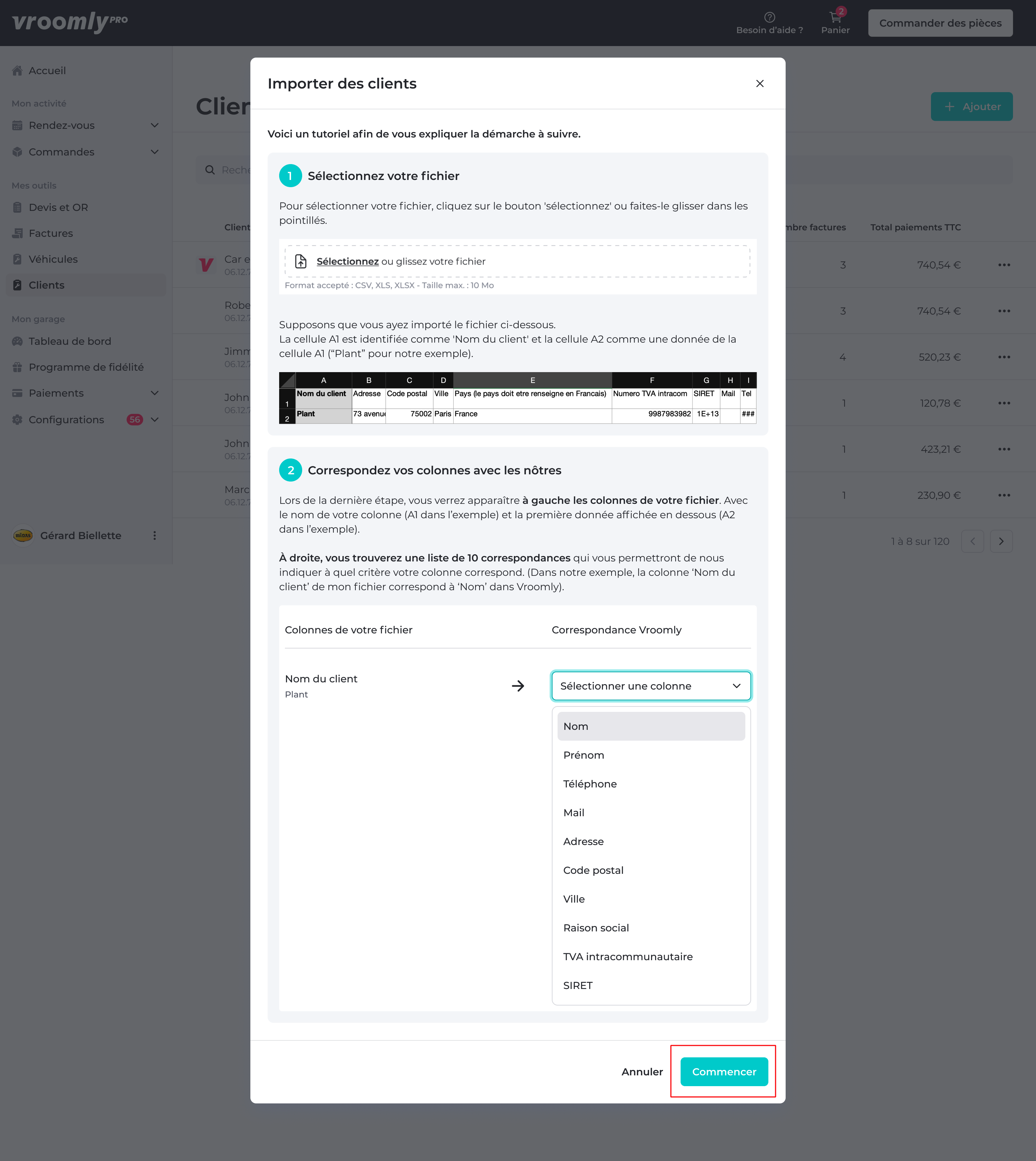 Comment ajouter une liste de client via import de fichier ? – Vroomly