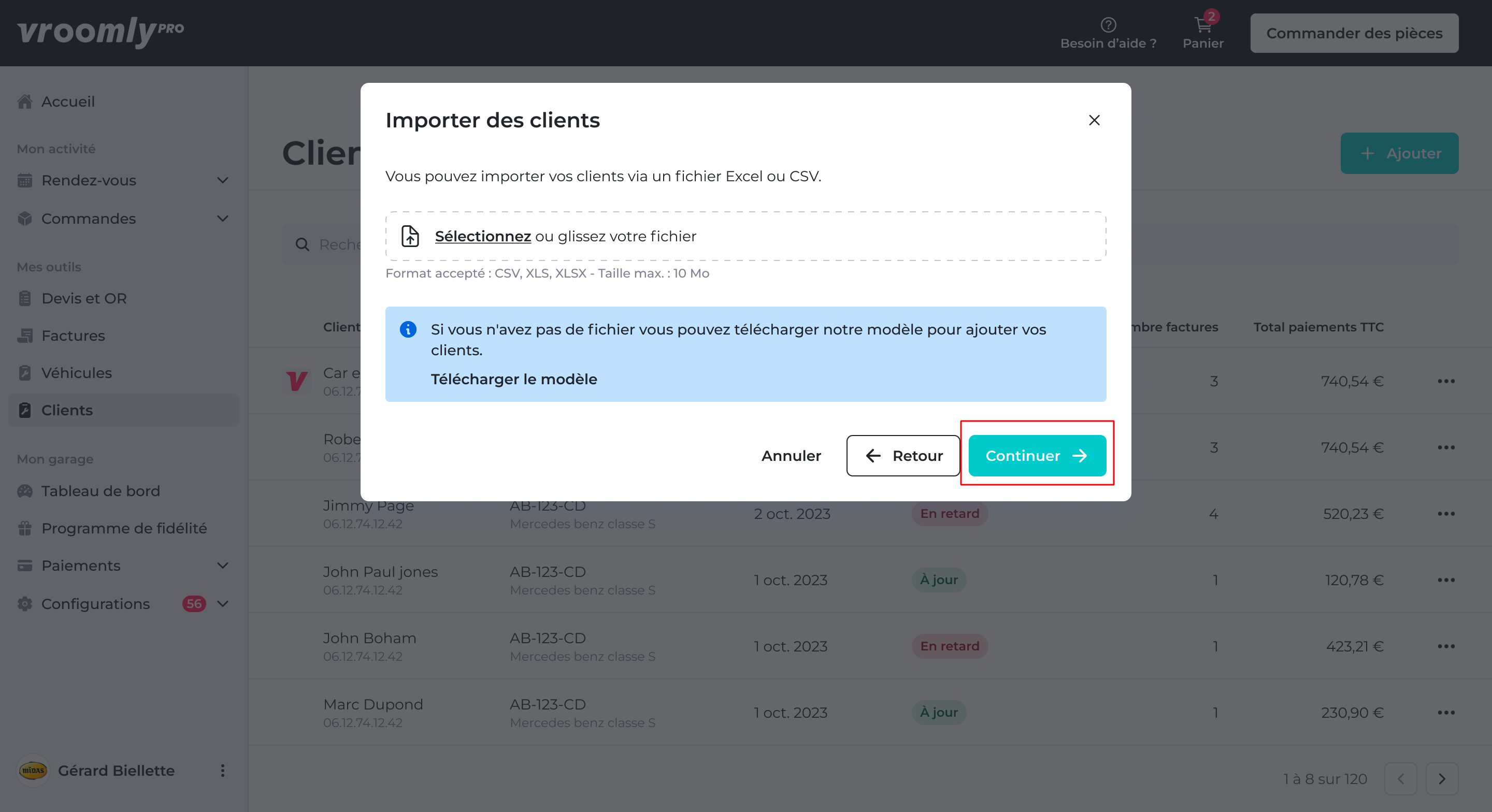 Comment ajouter une liste de client via import de fichier ? – Vroomly